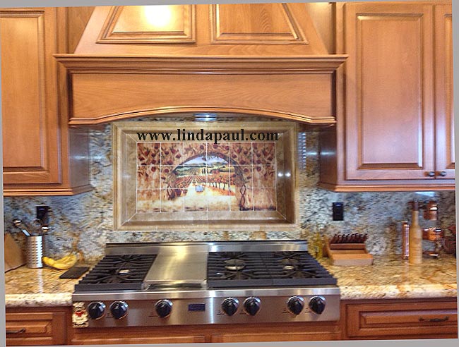 Tile Art - Italian tiles of vineyard, roses backsplash tiles