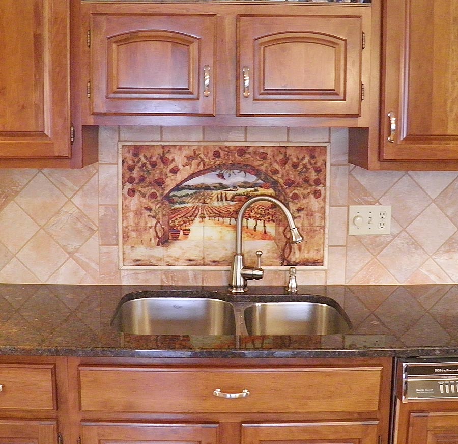 Tile Art - Italian tiles of vineyard, roses backsplash tiles