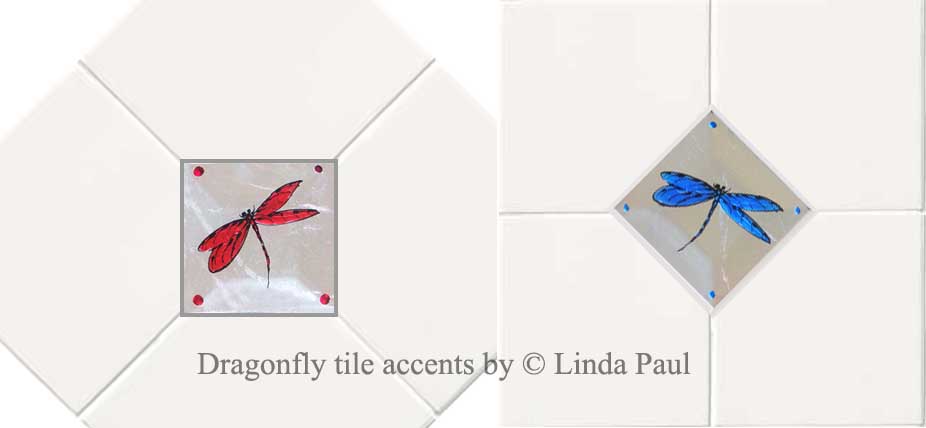 Dragonfly Art Glass Tiles of Dragonflies