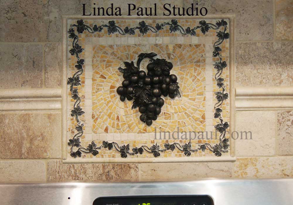 Grapes Mosaic Tile Medallion Kitchen Backsplash - Mural Mosaics