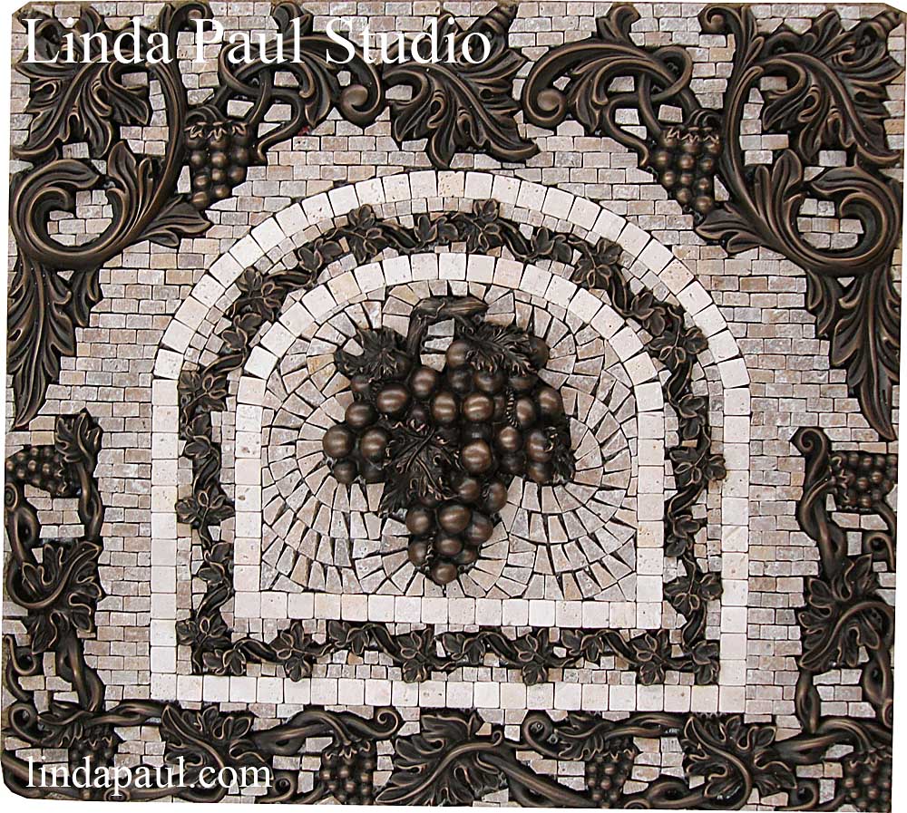 Grapes Mosaic Tile Medallion Kitchen Backsplash - Mural Mosaics