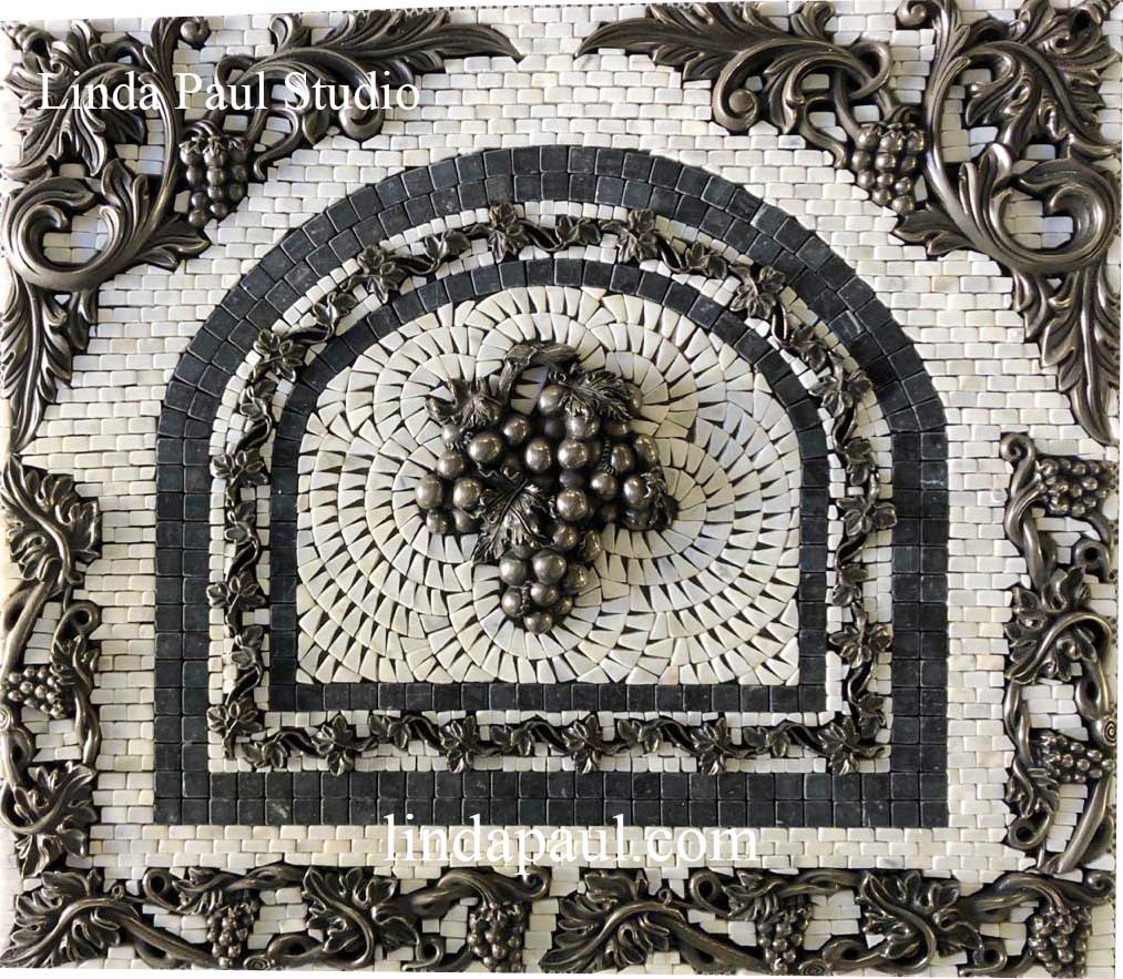 Grapes Mosaic Tile Medallion Kitchen Backsplash - Mural Mosaics