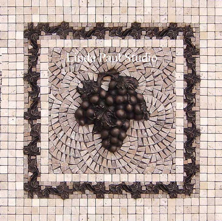 Grapes Mosaic Tile Medallion Kitchen Backsplash - Mural Mosaics