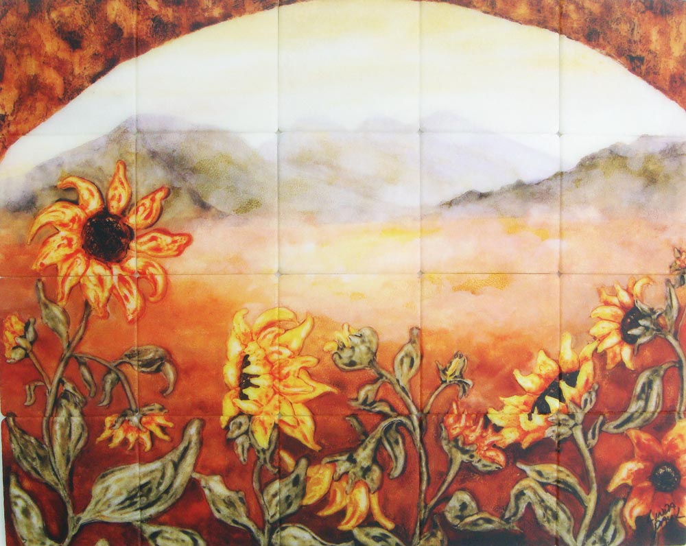 Sunflower Kitchen Decor Tile Murals - Western Backsplash of Sunflowers