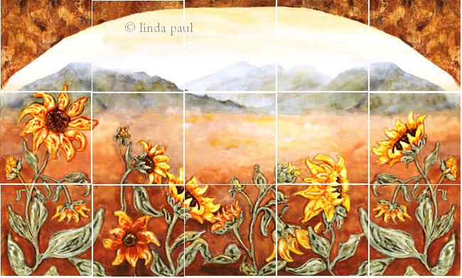 Sunflower Kitchen Decor Tile Murals - Western Backsplash of Sunflowers